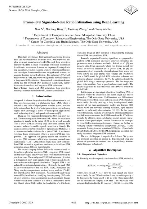 Pdf Frame Level Signal To Noise Ratio Estimation Using Deep Learning
