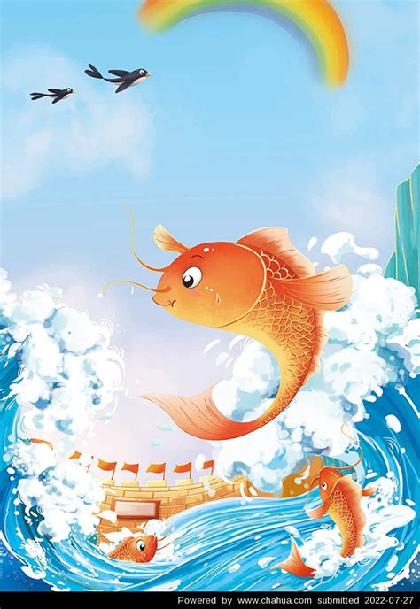 流浪的的风的插画作品 小鲤鱼跃龙门 插画中国 chahua org