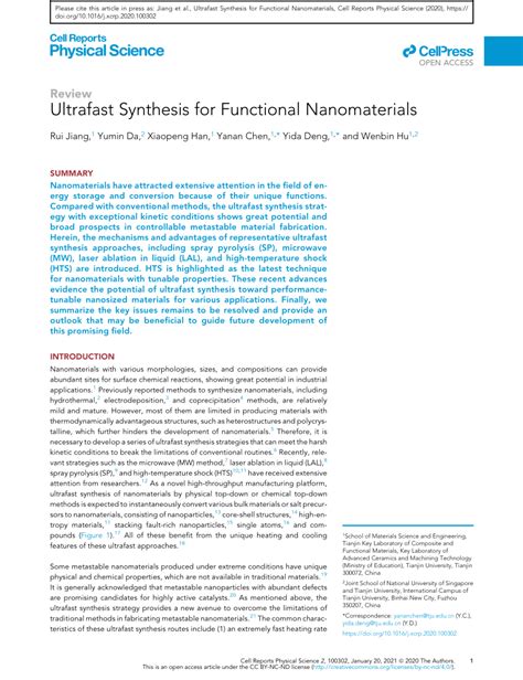 Pdf Ultrafast Synthesis For Functional Nanomaterials