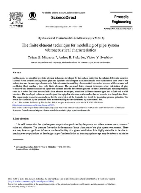Pdf The Finite Element Technique For Modelling Of Pipe System Vibroacoustical Characteristics