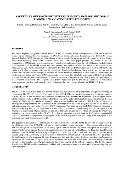 Pdf A Software Multi Gnss Receiver Implementation For The Indian Regional Navigation Satellite