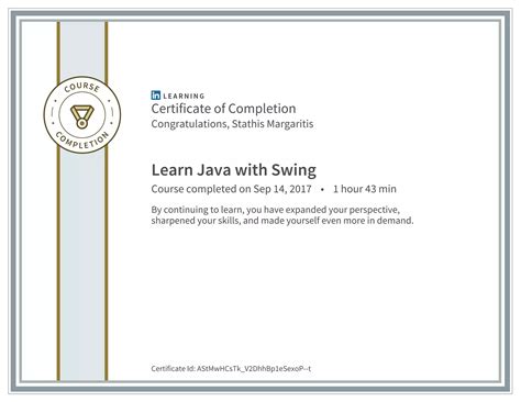 Certificate Of Completion Learn Java With Swing Pdf