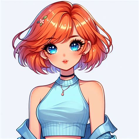 Anime Girl Orange Hair Blue Eyes Fanart