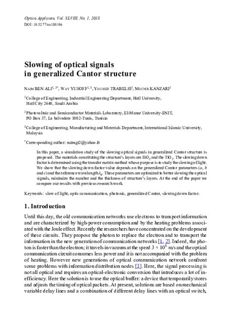 Pdf Slowing Of Optical Signals In Generalized Cantor Structure Pdf Slowing Of Optical Signals In Generalized Cantor Structure