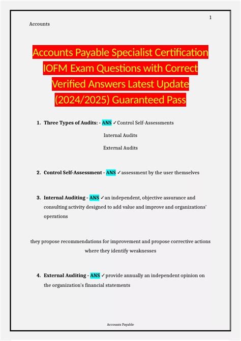 Accounts Payable Specialist Certification Iofm Exam Questions With Correct Verified Answers