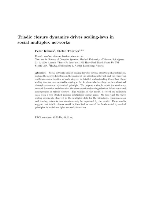 Pdf Triadic Closure Dynamics Drives Scaling Laws In Social Multiplex