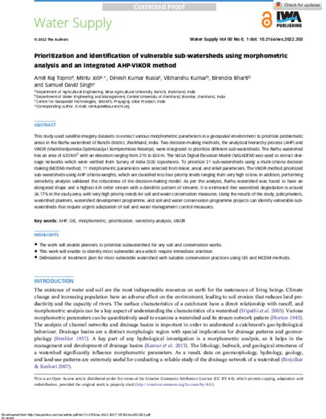 Pdf Prioritization And Identification Of Vulnerable Sub Watersheds