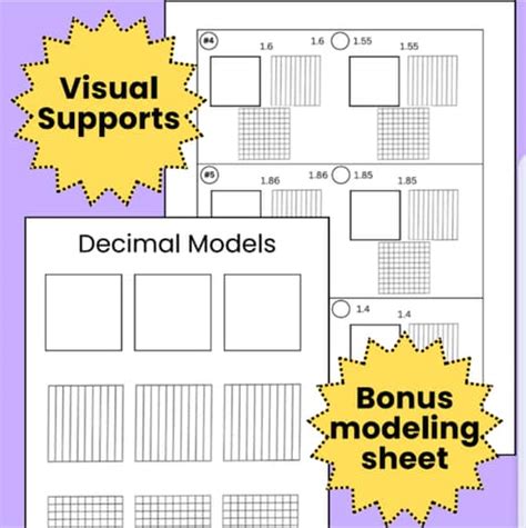 Comparing Decimals Using Visual Models Worksheet And Modeling Template