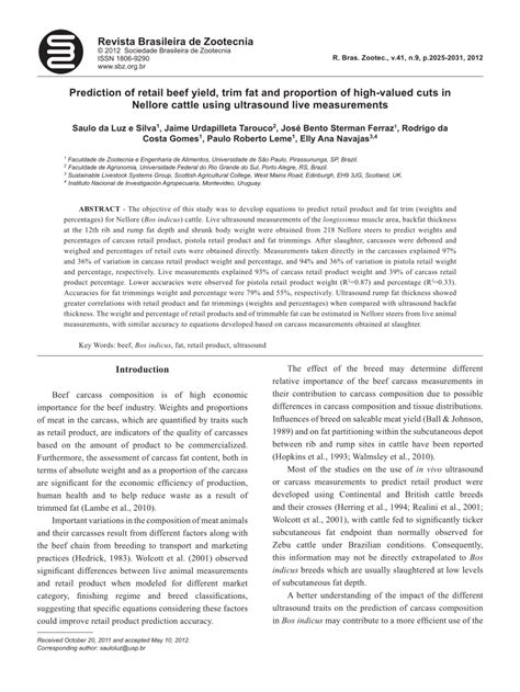 Pdf Prediction Of Retail Beef Yield Trim Fat And Proportion Of High