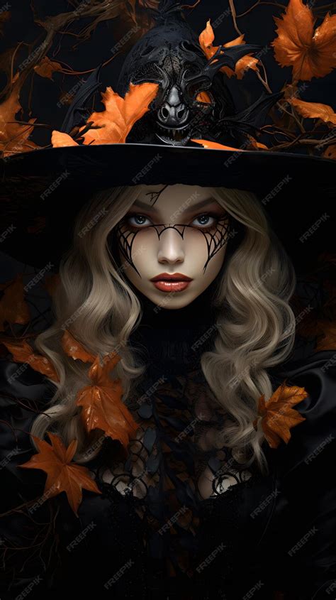 Premium Ai Image Witch Girl With Halloween Costume Halloween Party Background