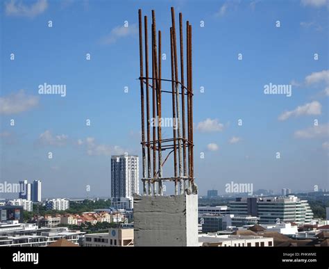 Reinforcement Concrete Column As Part Of Building Structure At The Construction Site