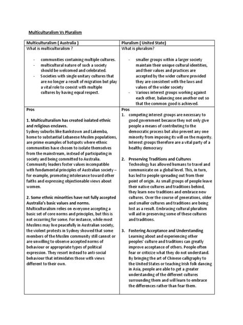 Multiculturalism Vs Pluralism Pdf Multiculturalism Racism