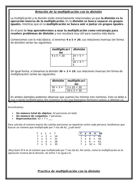 Ejemplo De División Resuelta A Través De La Multiplicación Pdf