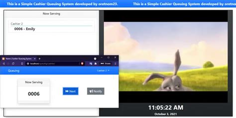 cashier queuing system with live monitor and voice notification in php