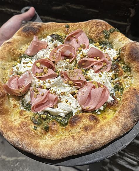 Homemade Pistachio Pesto Burrata And Mortadella Pizza Rfood