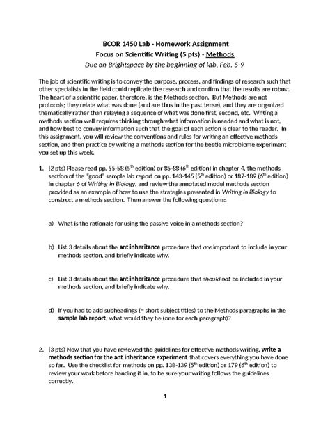 Week 2 Post Lab Assignment Writing Methods Bcor 1450 Lab Homework Assignment Focus On
