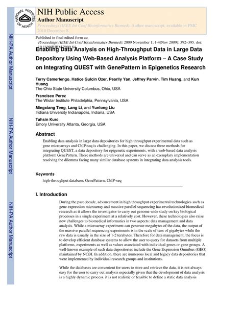Pdf Enabling Data Analysis On High Throughput Data In Large Data
