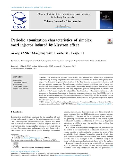 Pdf Periodic Atomization Characteristics Of Simplex Swirl Injector Induced By Klystron Effect
