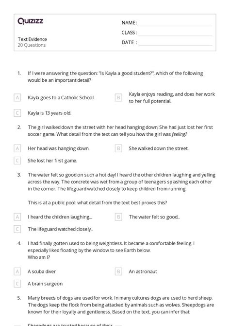 Text Evidence Worksheets Worksheets Library