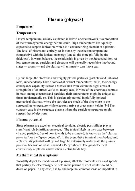 Plasma 1 Ifah Plasma Physics Properties Temperature Plasma Temperature Usually Estimated