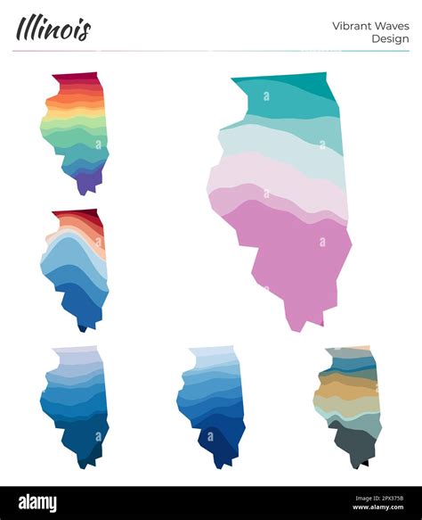 Set Of Vector Maps Of Illinois Vibrant Waves Design Bright Map Of Us State In Geometric Smooth