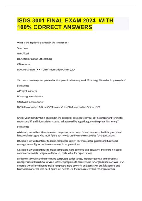 ISDS 3001 Final Exam 2024 With 100 Correct Answers ISDS 3001 Stuvia US