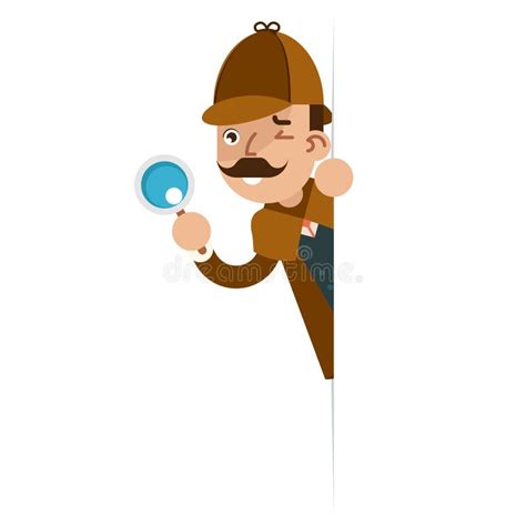 Detective With Magnifying Glass Cartoon Character Flat Design Vector Illustration Stock Vector