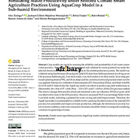 Simulating Maize Productivity Under Selected Climate Smart Agriculture