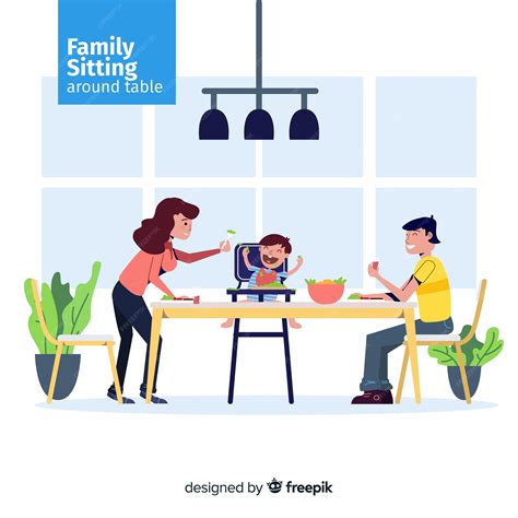 Семья сидит за столом Бесплатно векторы