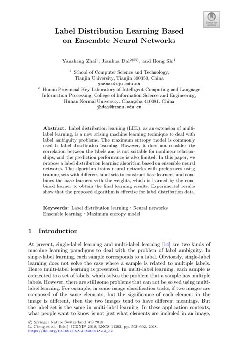 PDF Label Distribution Learning Based On Ensemble Neural Networks Th International