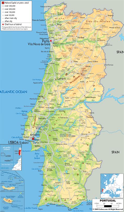 Physical Map Of Portugal Ezilon Maps