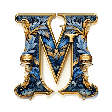 Premium Photo A Close Up Of A Fancy Letter M With A Blue And Gold Design Generative Ai