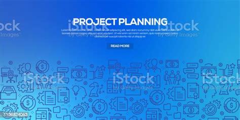 유행 선형 스타일의 프로젝트 계획을 위한 디자인 템플릿과 요소의 벡터 세트프로젝트 계획과 관련 된 선형 아이콘과 완벽 한 패턴벡터 개념에 대한 스톡 벡터 아트 및 기타