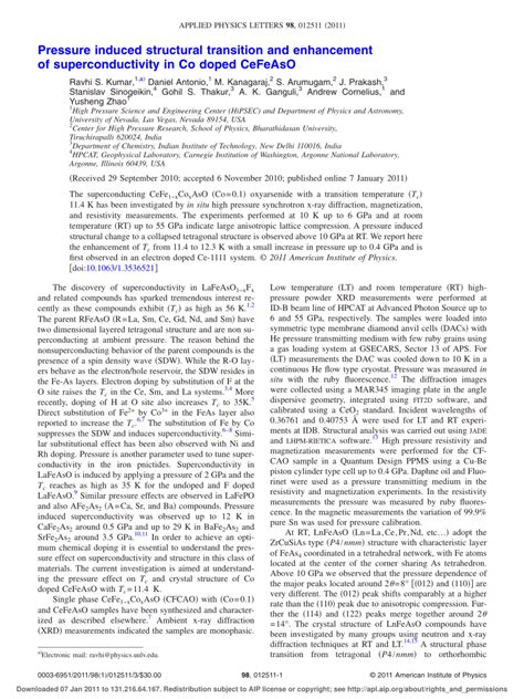 Pdf Pressure Induced Structural Transition And Enhancement Of Superconductivity In Co Doped