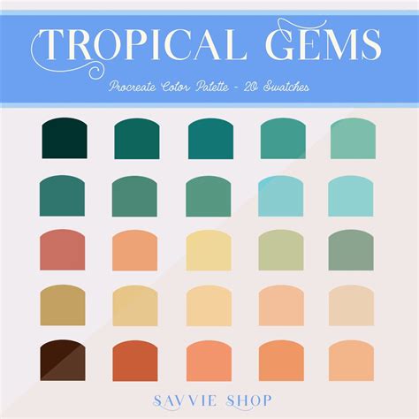 Procreate Color Palette Tropical Gems Tropical Vibes Rich Blue Green Warm Orange Color
