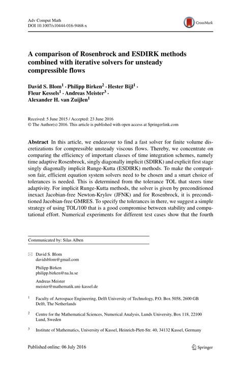pdf a comparison of rosenbrock and esdirk methods combined with