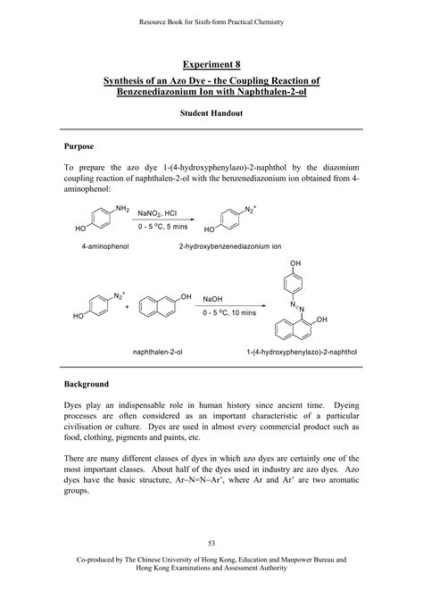 Experiment 8 Synthesis Of An Azo Dye