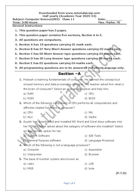 Sqp 2 Class 11 Cs Pt 2 Qp Downloaded From Tutorialaicsip Half Yearly Academic Year 202 3