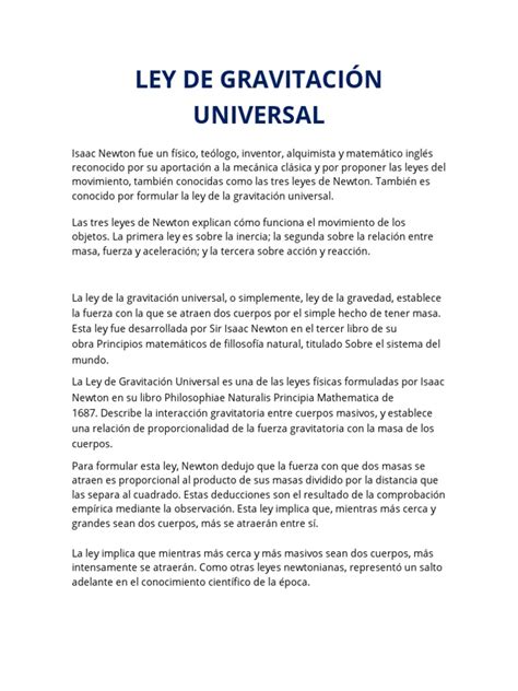 Ley De GravitaciÓn Universal Pdf Gravedad Ley De Newton De La
