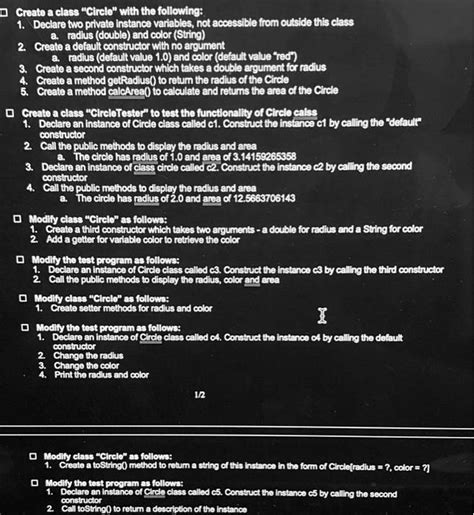 Create A Class Circle With The Following 1 Declare Two Private Instance Variables Not