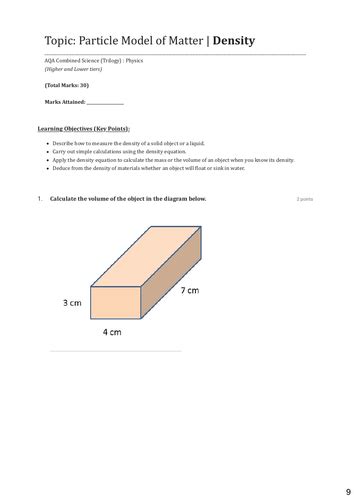 Aqa Gcse Physics Topic Particle Model Self Assessment Revision Questions [for 2023 Exam Onwards