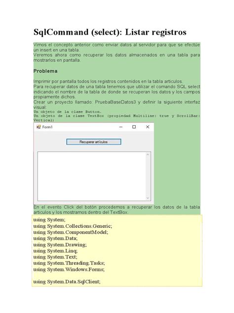 Sqlcommand Listar Registros Descargar Gratis Pdf Sql Informática