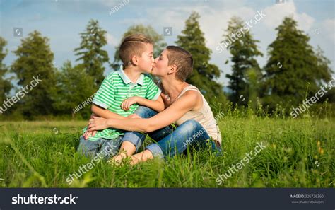 Mother Son Kissing Posing Outdoor Portrait Stock Photo Shutterstock