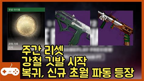 주간 리셋 강철 깃발 시작 복귀 신규 초월 파동 등장 무료 광휘 받으세요 데스티니가디언즈 Youtube