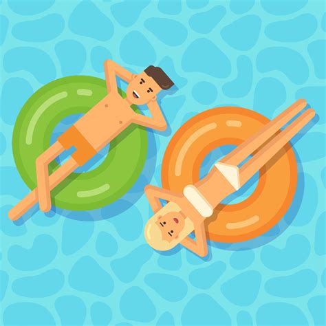 Man And Woman Floating On Inflatable Circles In A Swimming Pool Vector Art At Vecteezy