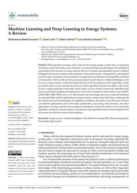 PDF Machine Learning And Deep Learning In Energy Systems A Review