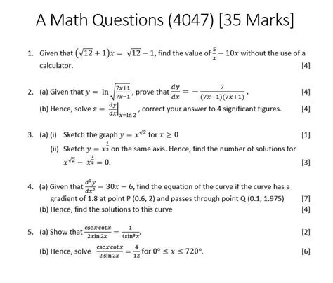 O Level A Math Questions To Practice 4047 Rsgexams