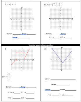 Absolute Value And Piecewise Functions Practice Assignments Included