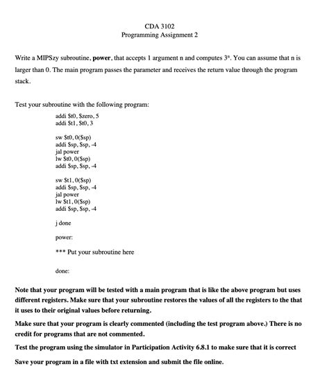 Solved Cda 3102 Programming Assignment 2 Write A Mipszy