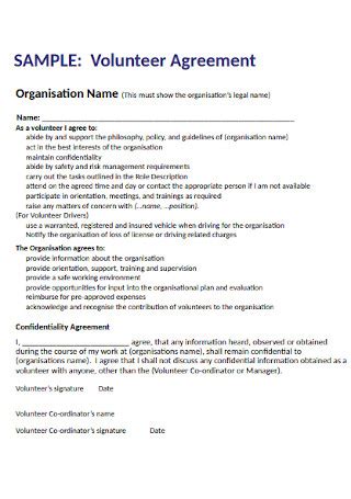 50 Sample Volunteer Agreement Templates In Pdf Ms Word